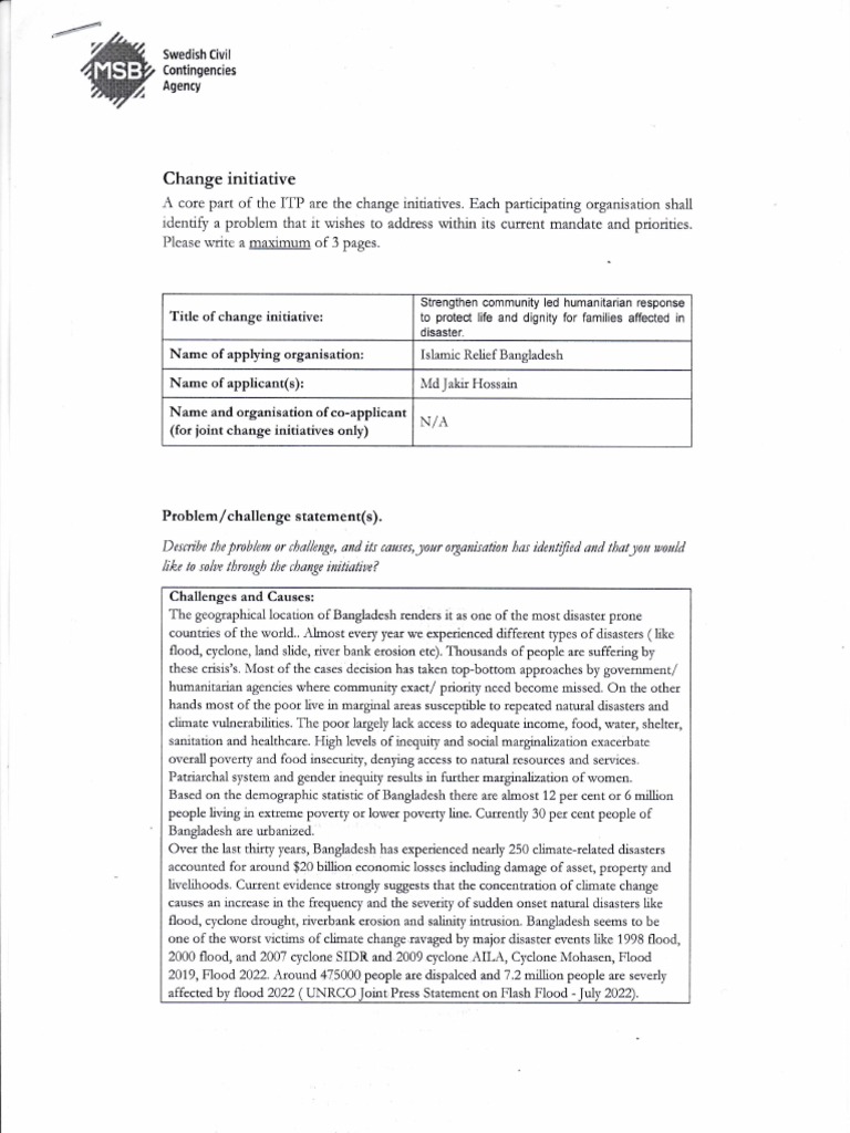 Change Initiatives - Jakir - IR | PDF | Flood | Poverty