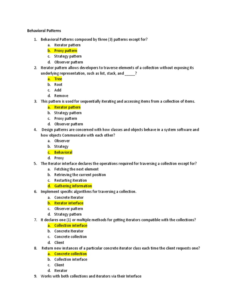Appdev Questionnairesbehavioralpattern Pdf Class Computer Programming Method Computer