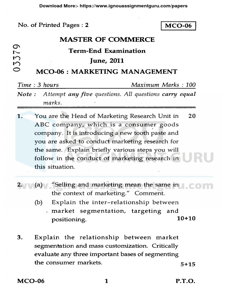 MCO 06 Previous Year Question Papers by Ignouassignmentguru | PDF | Marketing | Pricing