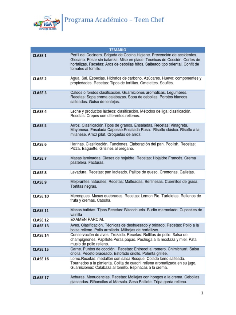 Programa Teen Chef | PDF | Relleno | Menudencias