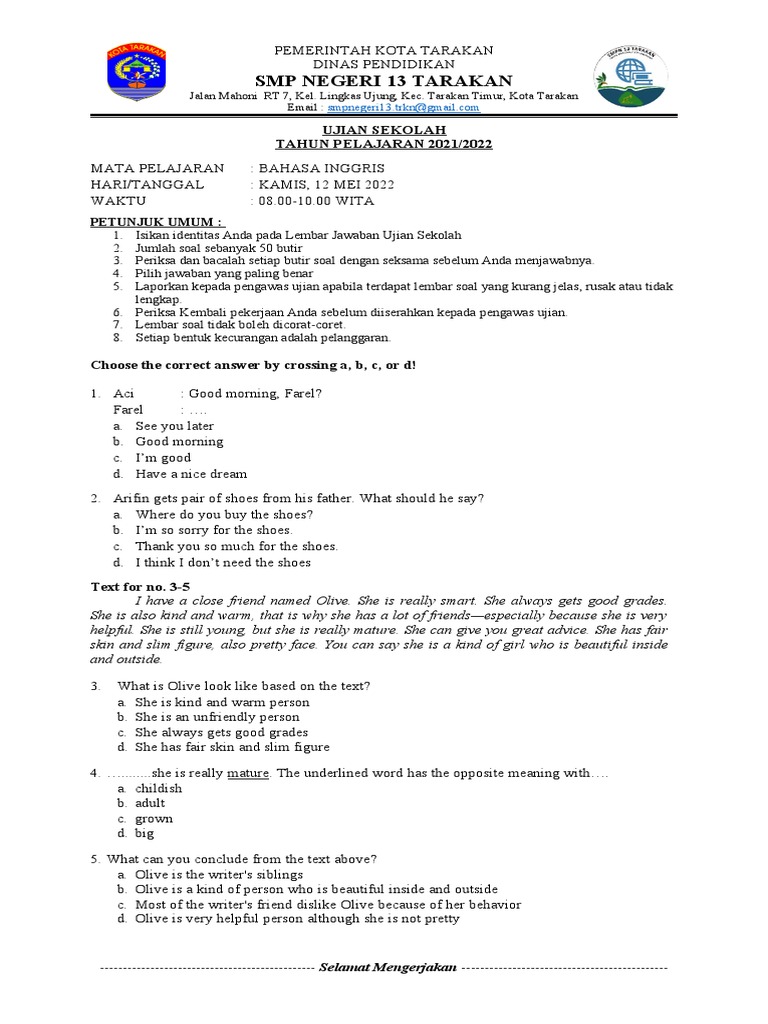 Kop Soal Ujian Sekolah | PDF