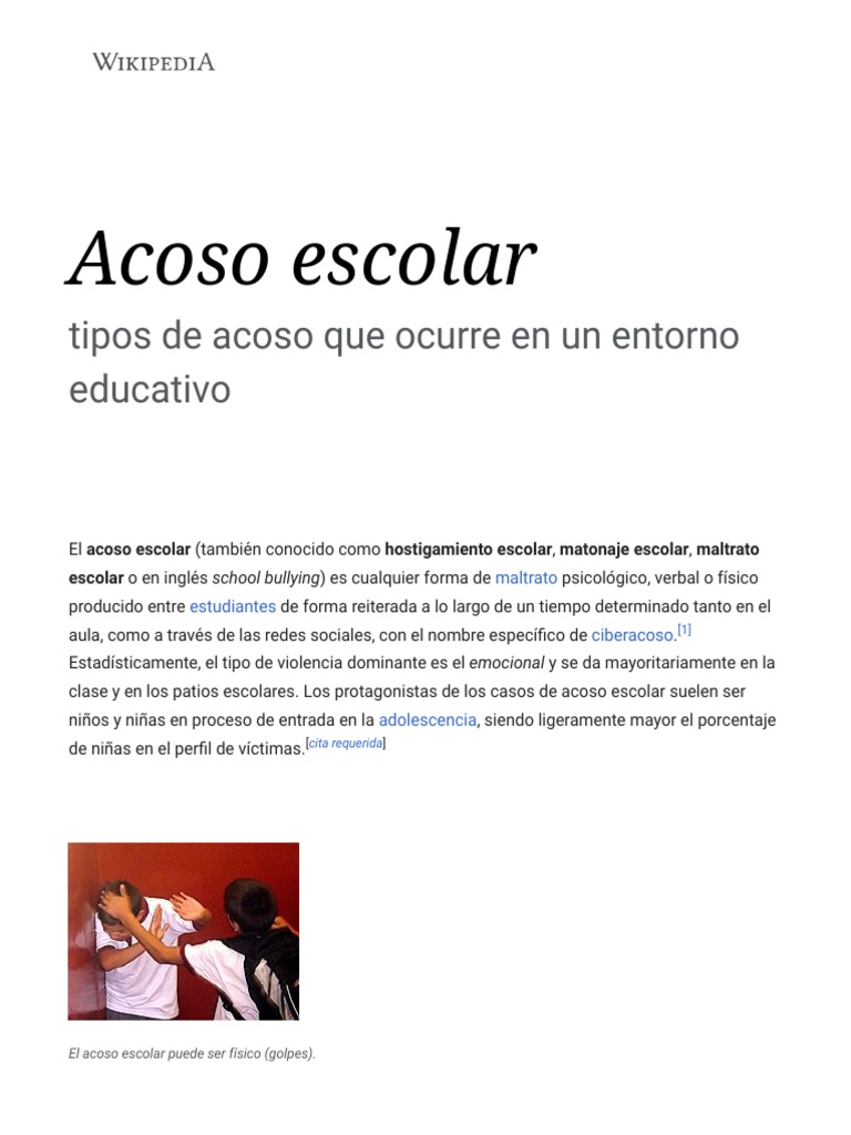 Acoso Escolar - Wikipedia, La Enciclopedia Libre | PDF | Conflicto ...