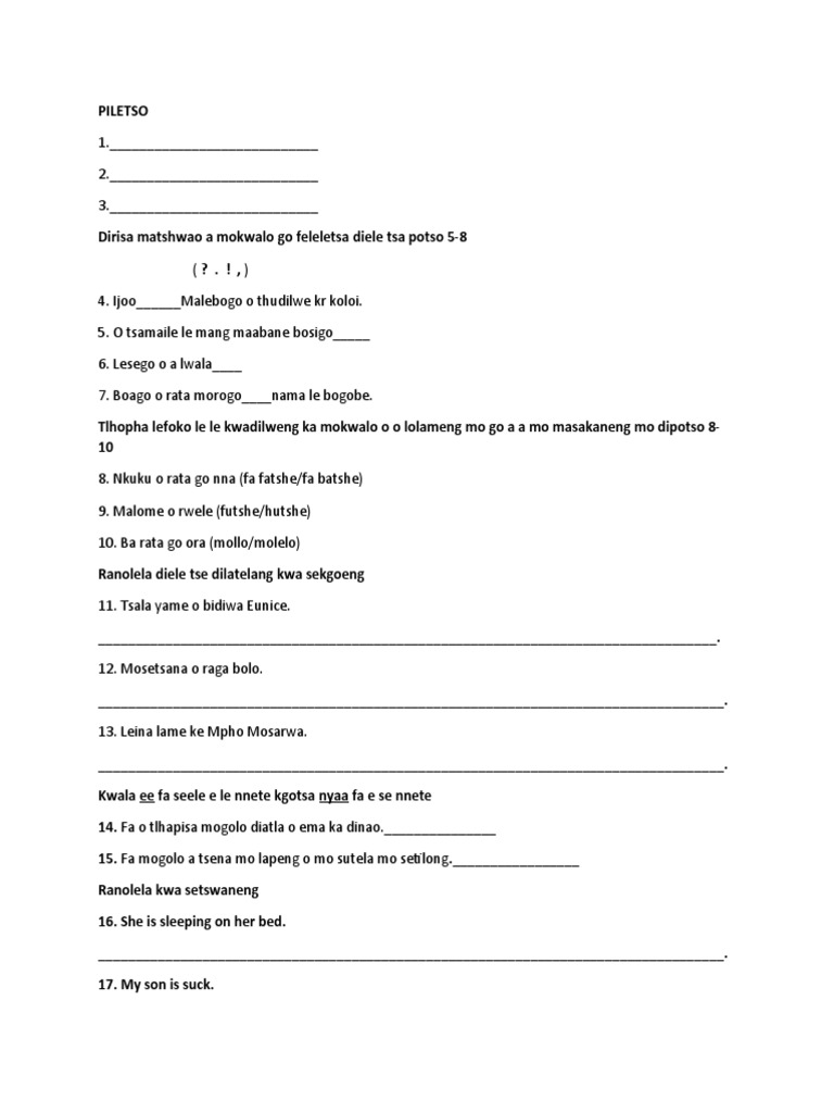 Setswana Language Exercises for Kids | PDF | Foreign Language Studies