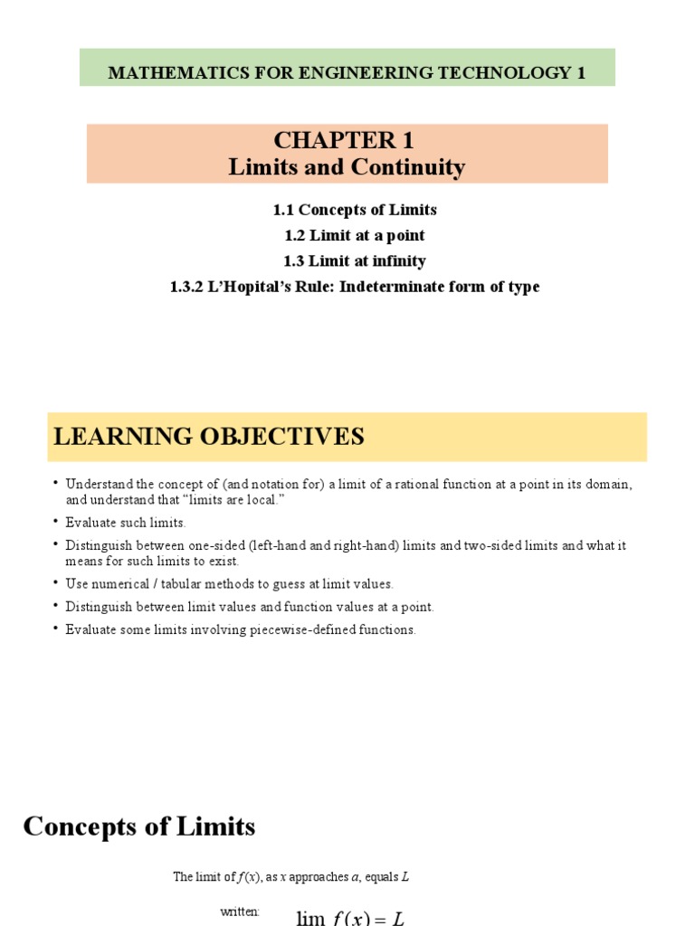 MATHEMATICS FOR ENGINEERING TECHNOLOGY 1 - Limit and Contuinity | PDF ...