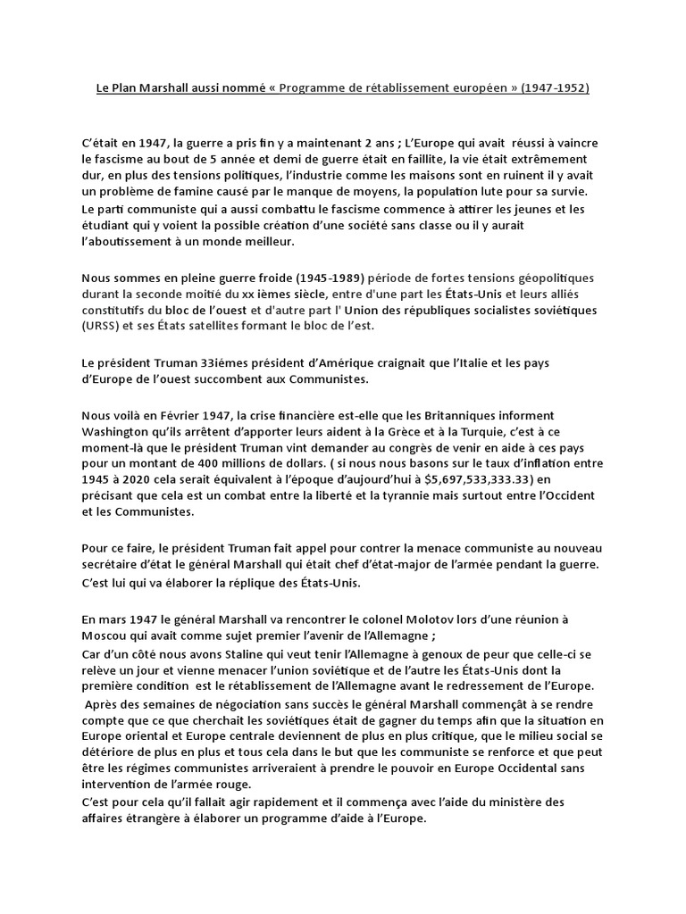 Le Plan Marshall | PDF | Plan Marshall | Communisme