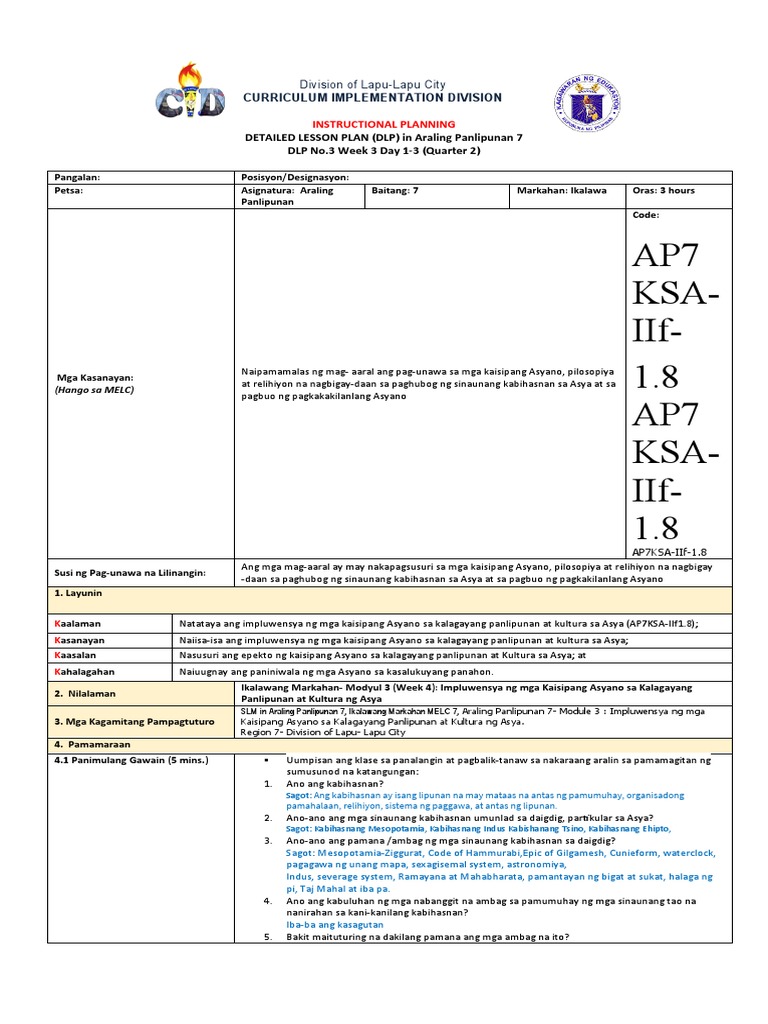 AP7 DLP No.3 Week 3 Day 1-3 (Quarter 2) | PDF