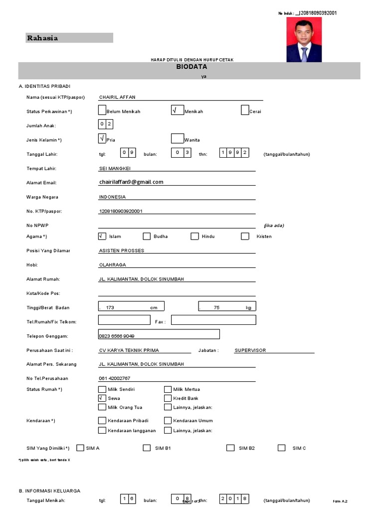 Formulir Biodata Karyawan | PDF