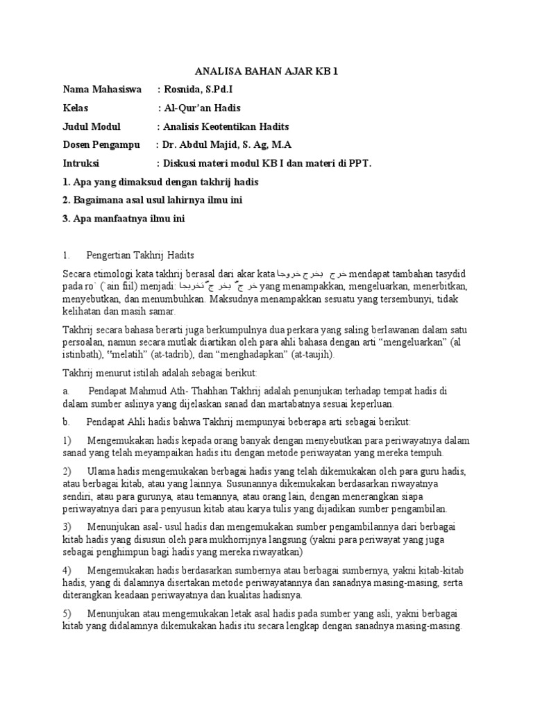Analisa Bahan Ajar KB 1 | PDF