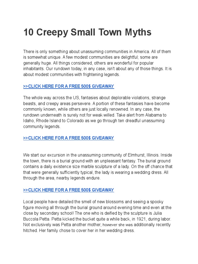10 Creepy Small Town Myths | PDF | Ghosts | Confectionery