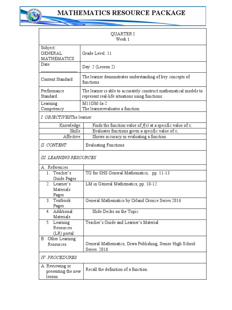 Week 1. Day 2 Lesson 2 | PDF | Function (Mathematics) | Learning