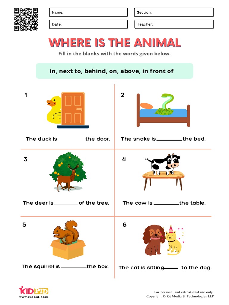 Prepositions of Place Worksheet | PDF | Organisms