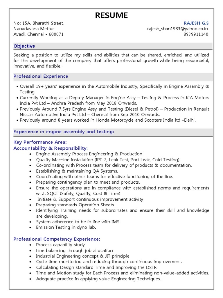 Resume Rajesh | Download Free PDF | Engines | Diesel Engine