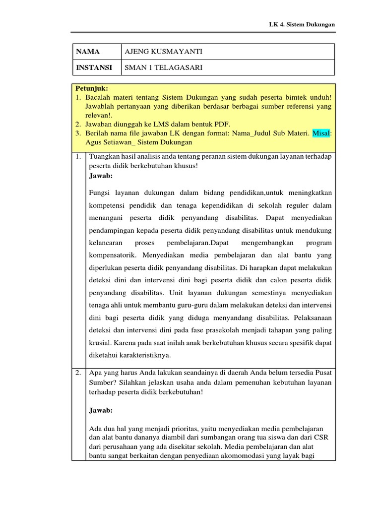 Sistem Dukungan Contoh Format Sekolah Inklusi | PDF