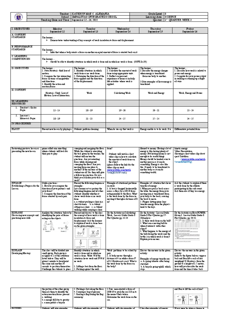 Lesson Plan - Week 3 | PDF | Force | Learning
