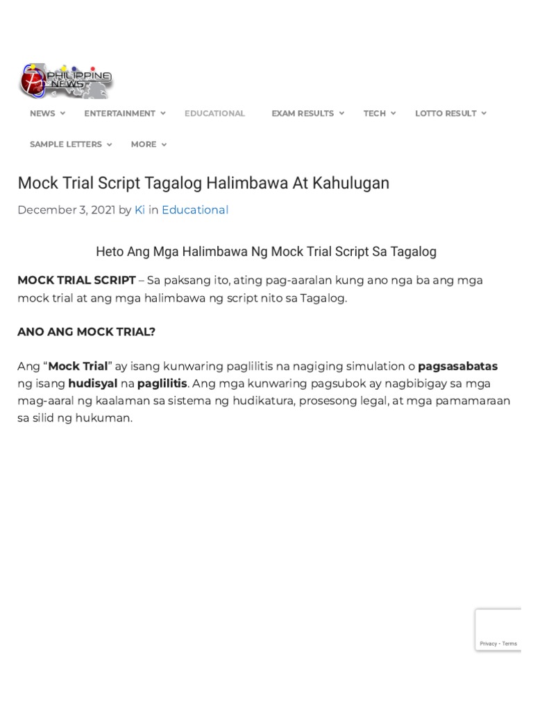 Mock Trial Script Tagalog Halimbawa at Kahulugan | PDF