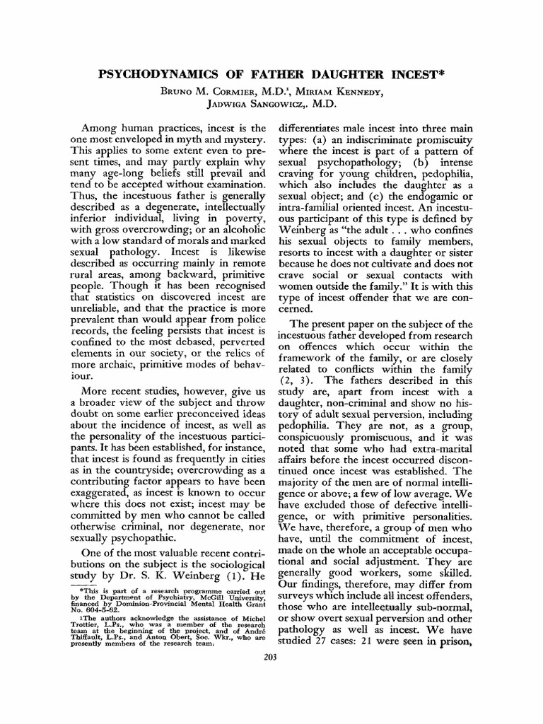 Psychodynamics of Father Daughter Incest : Bruno M. Cormier, M.D.', Miriam Kennedy,) Adwiga ...