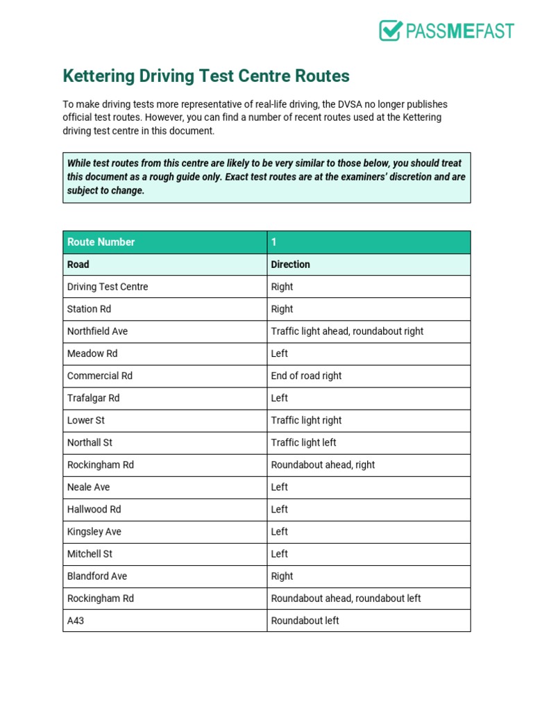 Kettering Driving Test Routes | PDF | Road | Technological Change