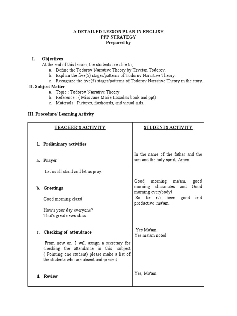 Detailed Lesson Plan in English | PDF | Lesson Plan | Narrative