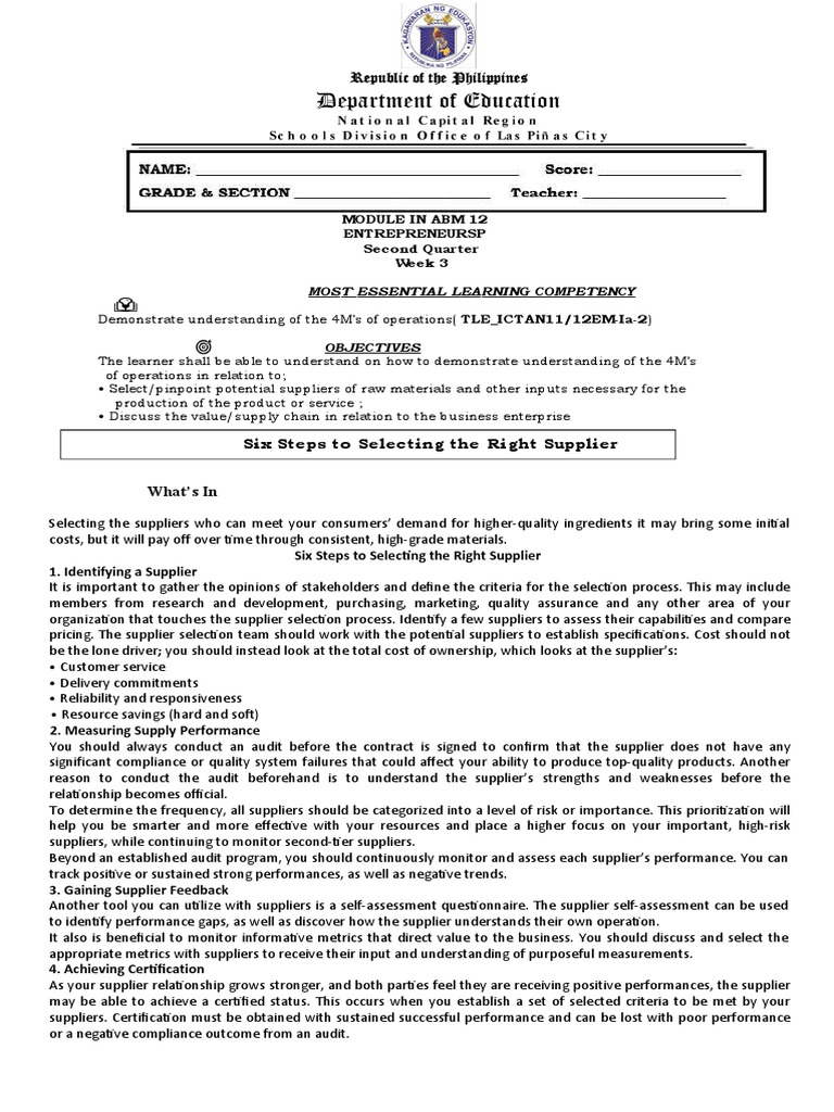 Q2 Week 3 - ADM Module | PDF | Value Chain | Supply Chain