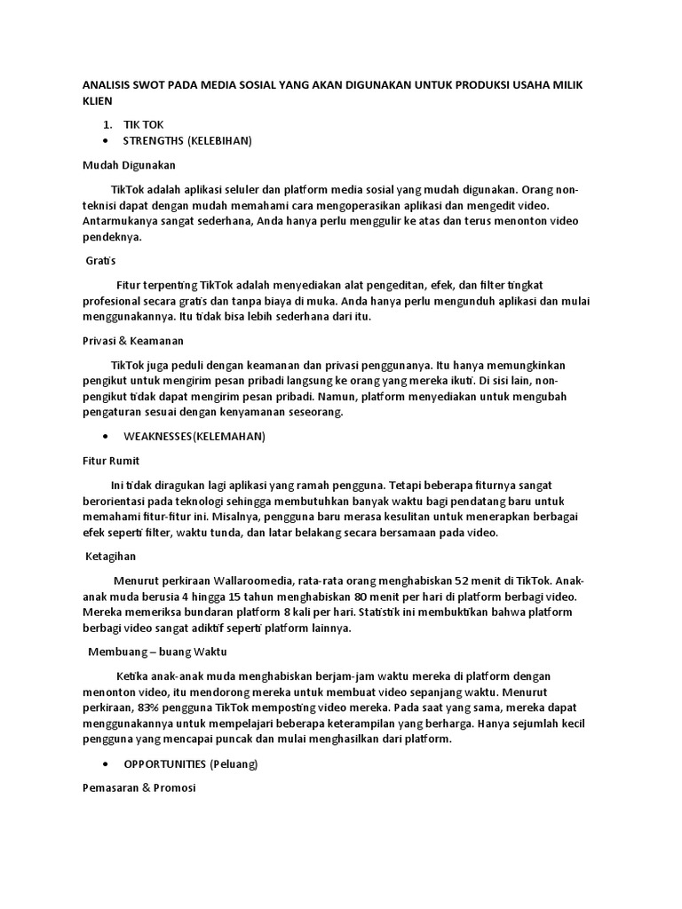 SWOT ANALYSIS MEDIA SOSIAL UNTUK USAHA | PDF