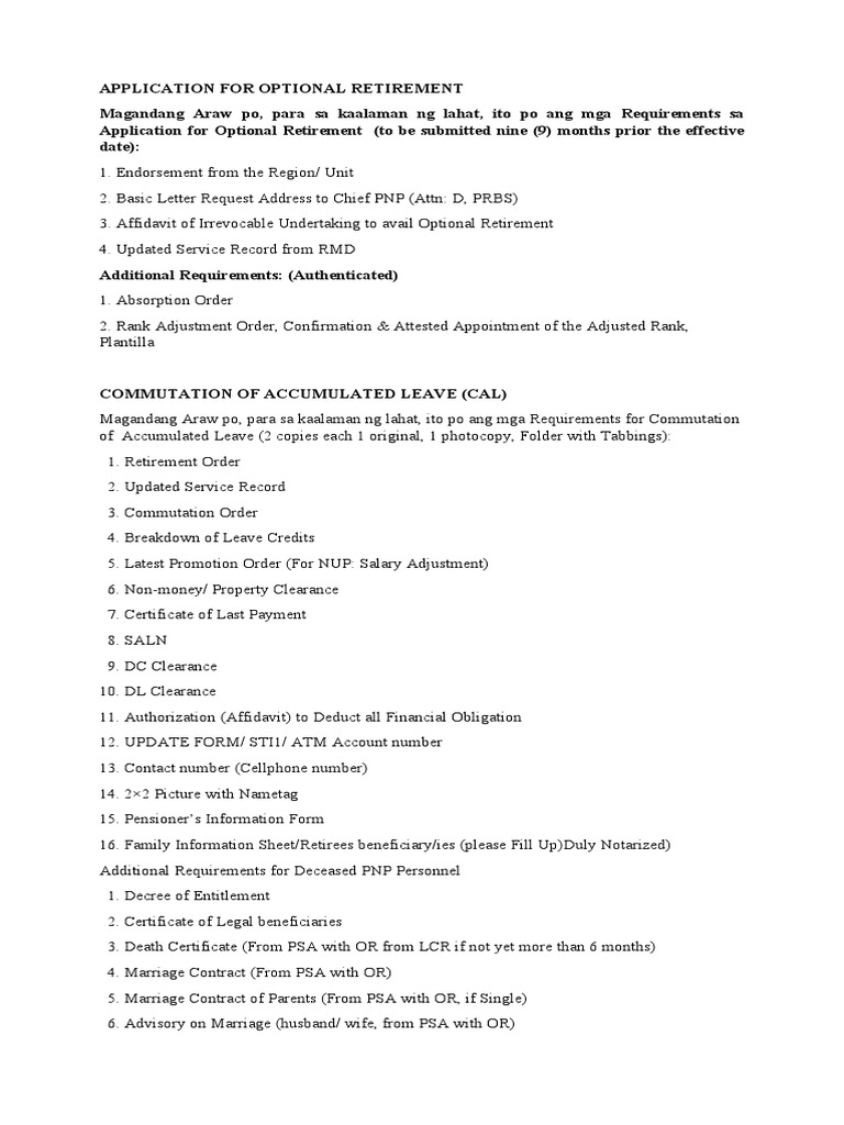 Requirements and Documentation for Various Philippine National Police ...
