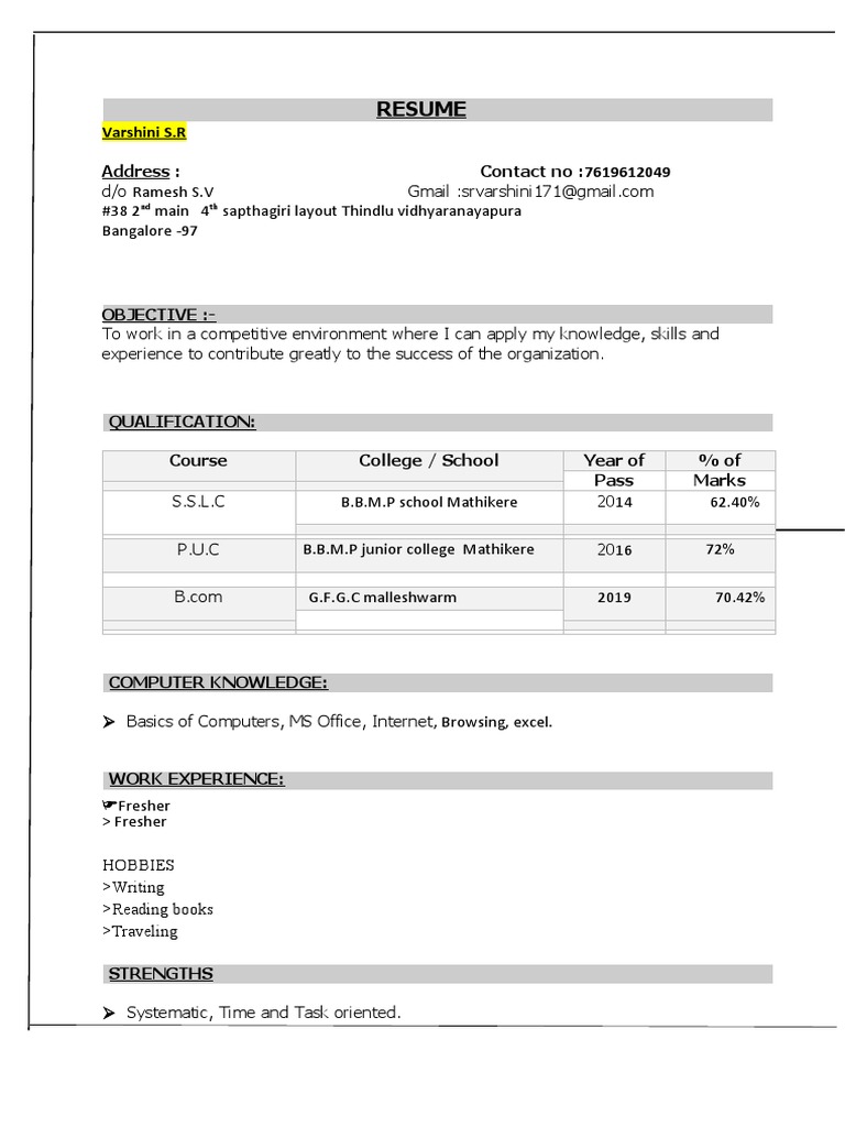 RESUME Varshini S.R | PDF | Career & Growth