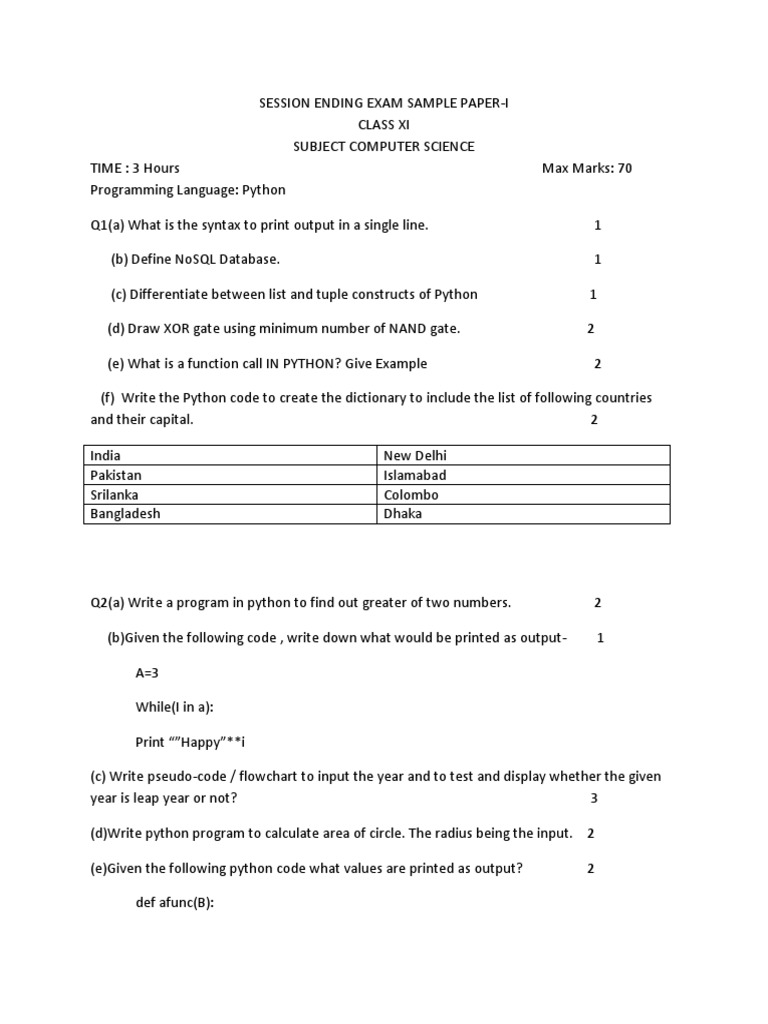 Sample Paper-I Class Xi (Computer Science) See | PDF | Byte | Python ... Sample Paper-I Class Xi (Computer Science) See | PDF | Byte | Python ...