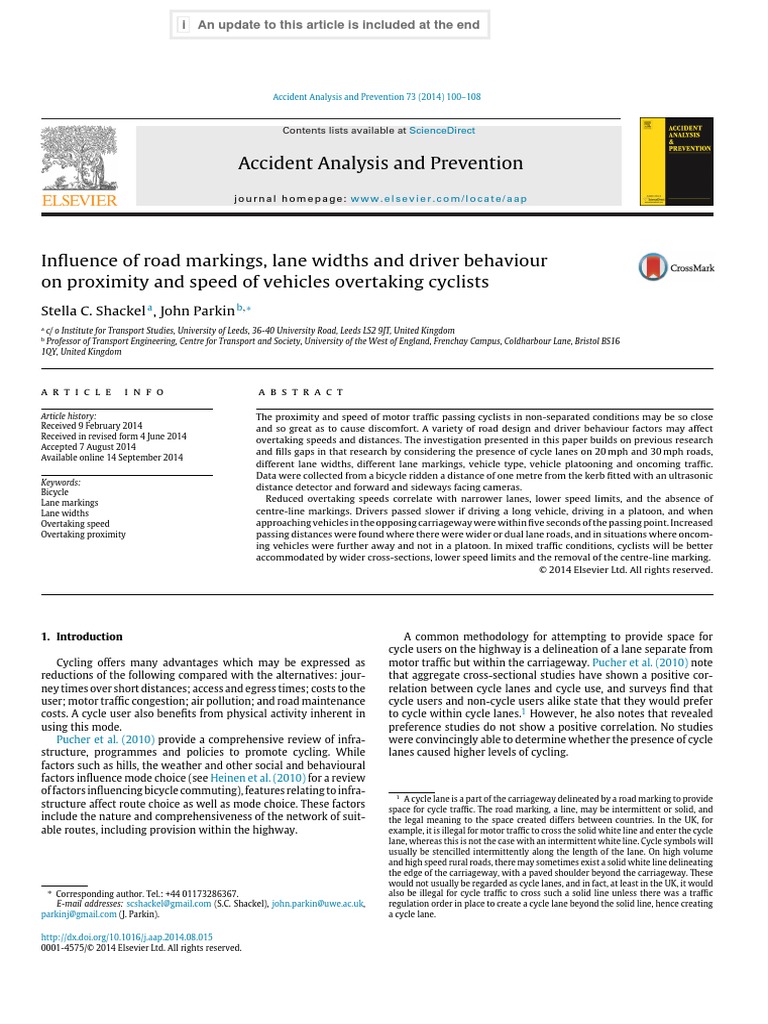 Influence of Road Markings, Lane Widths and Driver Behaviour On ...