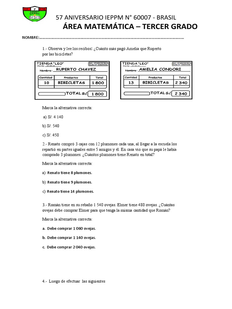 3er GRADO - Matemática | PDF