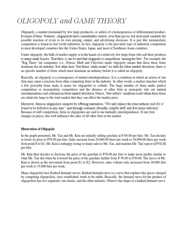OLIGOPOLY and GAME THEORY | PDF | Oligopoly | Game Theory