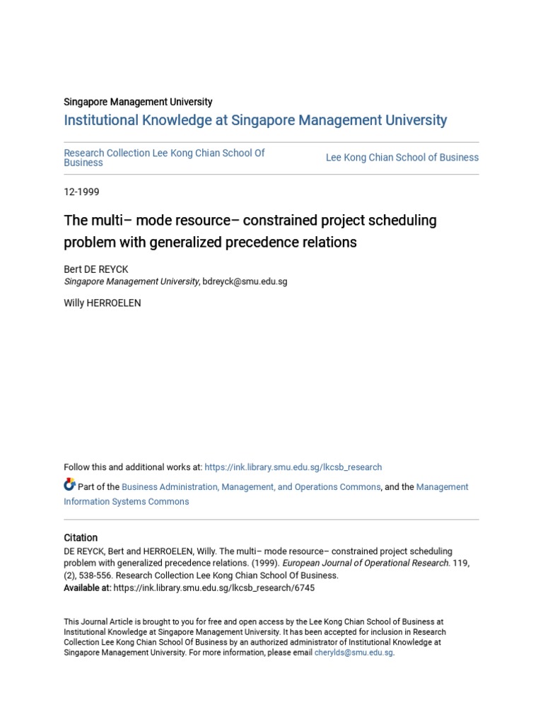 The Multi Mode Resource Constrained Project Scheduling Problem Pdf