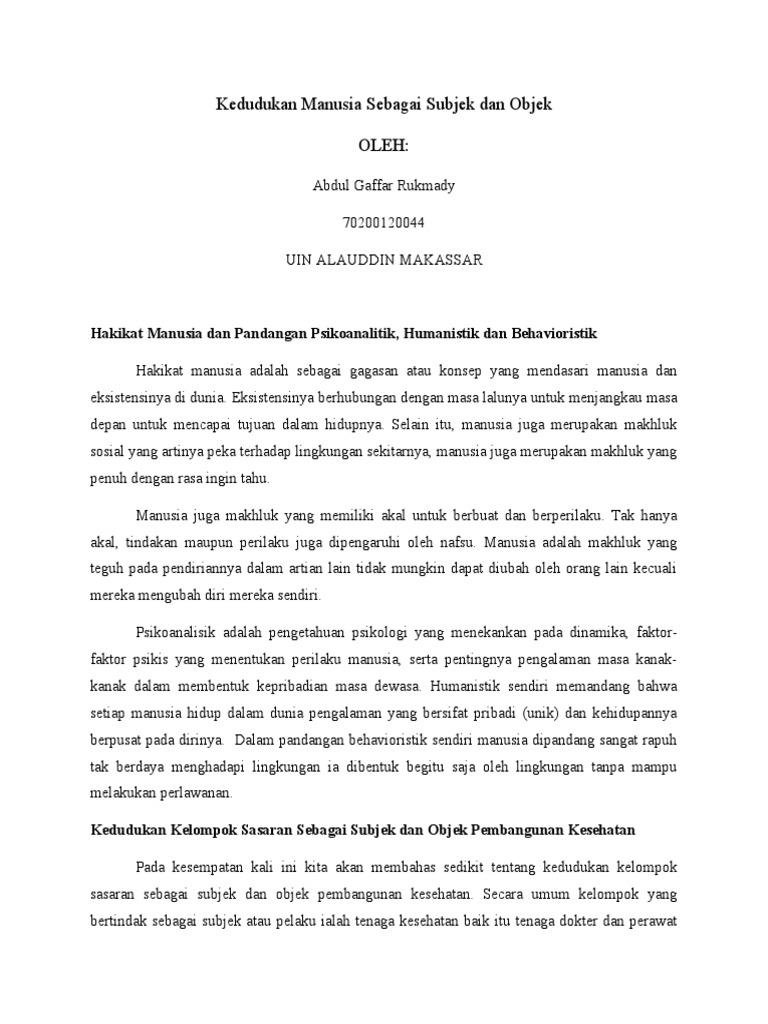 Manusia: Subjek dan Objek Pembangunan | PDF | Pengembangan Diri