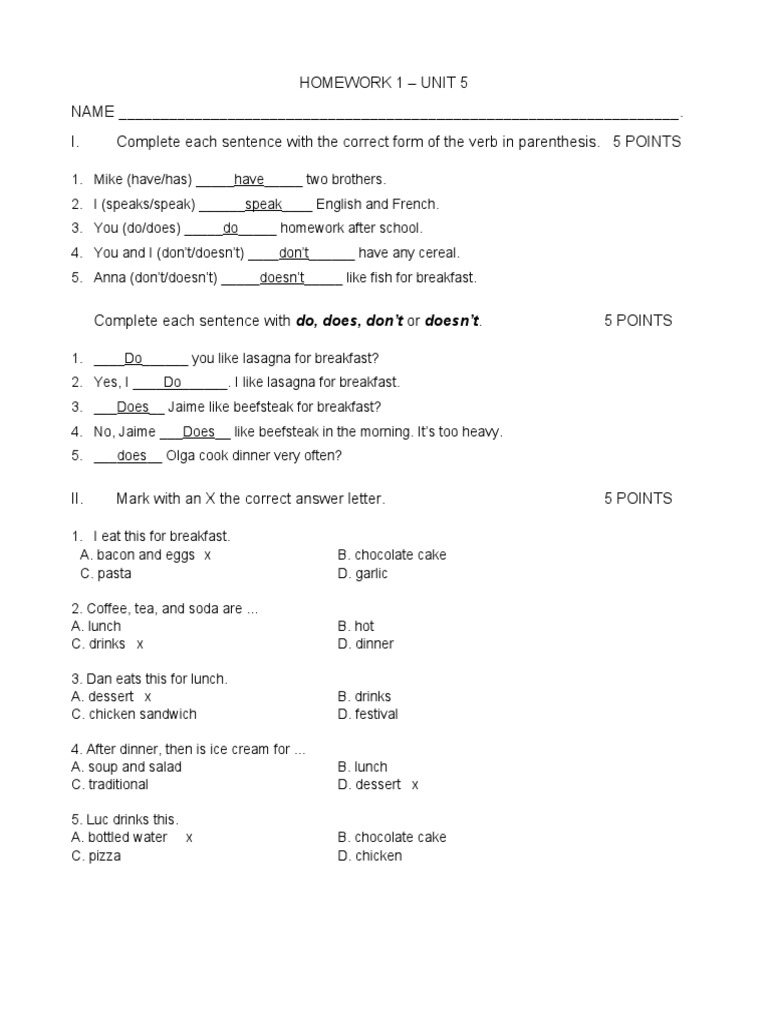 Quiz Exam Unit 5 Pdf Lunch Nutrition