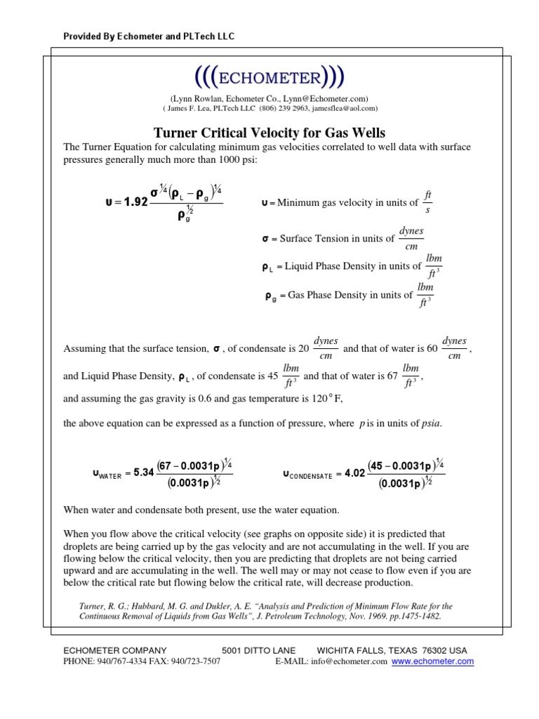Turner Equation for Gas Wells | PDF | Surface Tension | Pressure