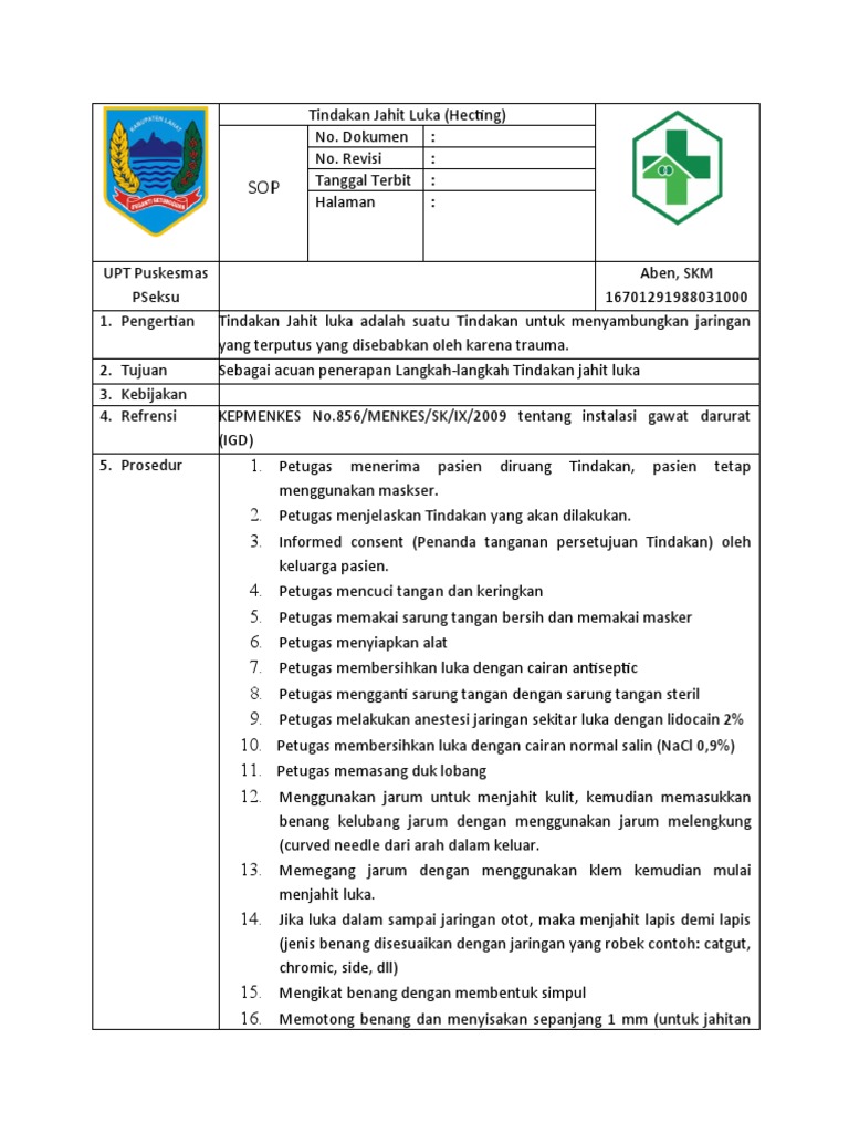 SOP Tindakan Jahit Luka (Hecting) | PDF
