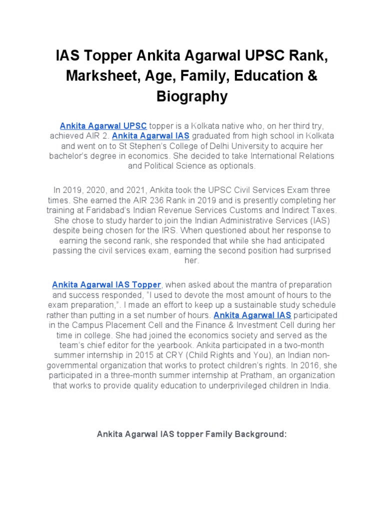 UPSC Success: Ankita Agarwal's Journey | PDF | Career & Growth