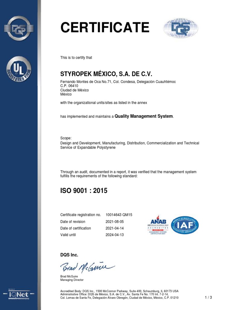 ISO 9001 2015 Certificate | PDF | Iso 9000 | Business Process
