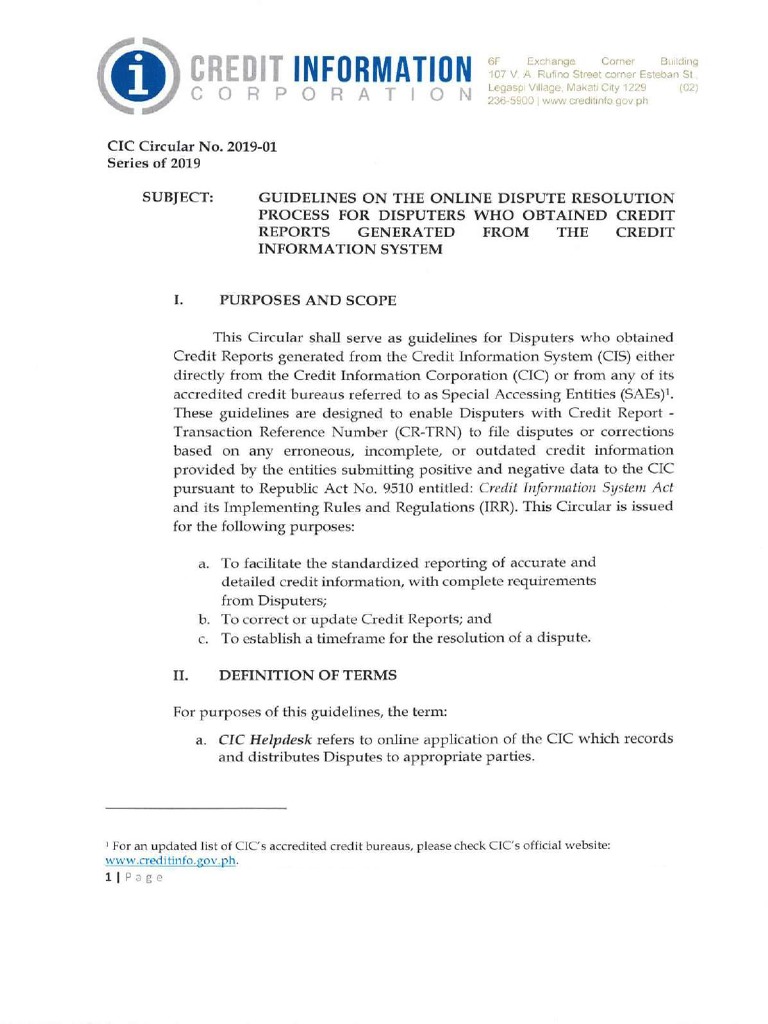 CIC Circular No. 2019-01 Guidelines On The ODRP | PDF