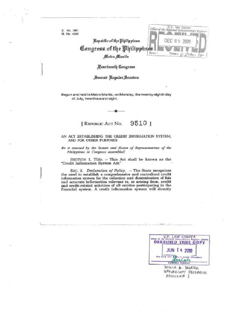 CTC SIGNED - RA 9510 Official | PDF | Credit | Finance & Money Management
