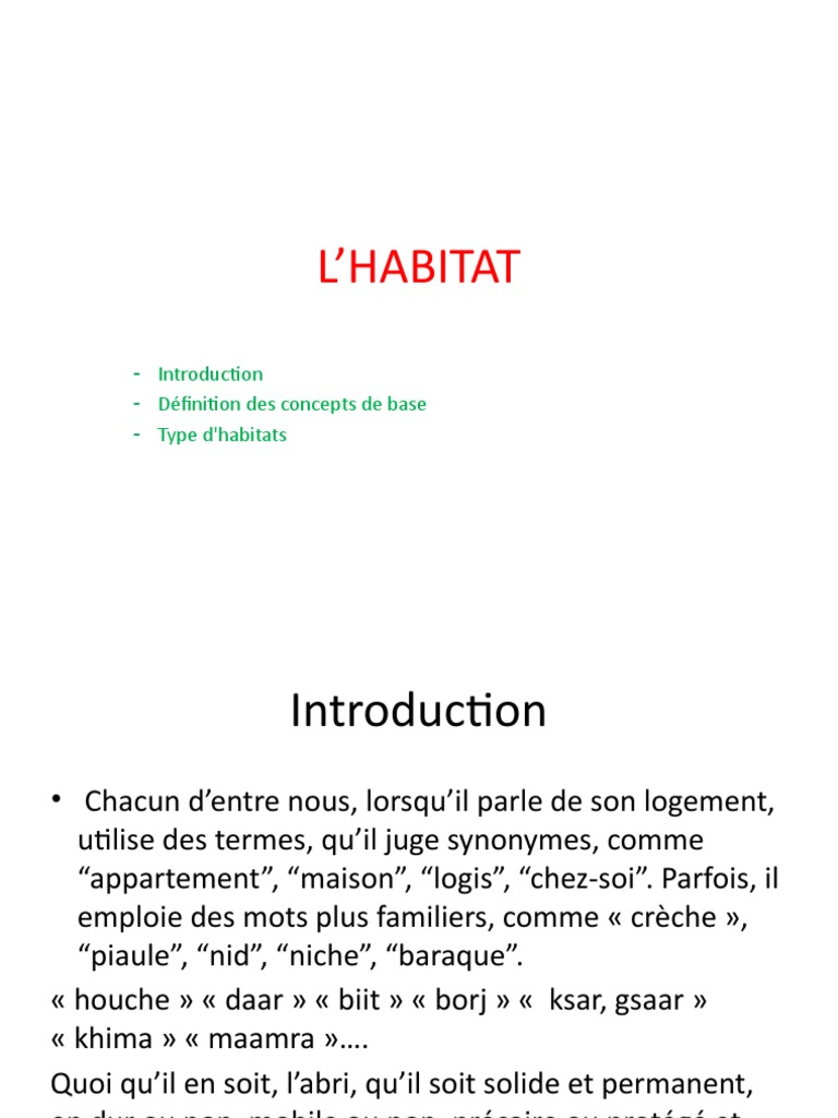 Définition et Types d'Habitats | PDF | Habitat | Logement