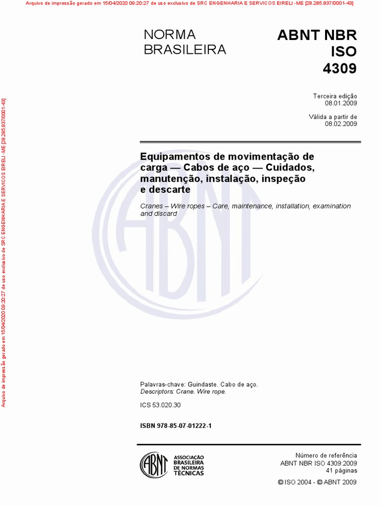 NBR ISO 4309 - Equipamentos de Movimentação de Carga - Cabos de Aço ...