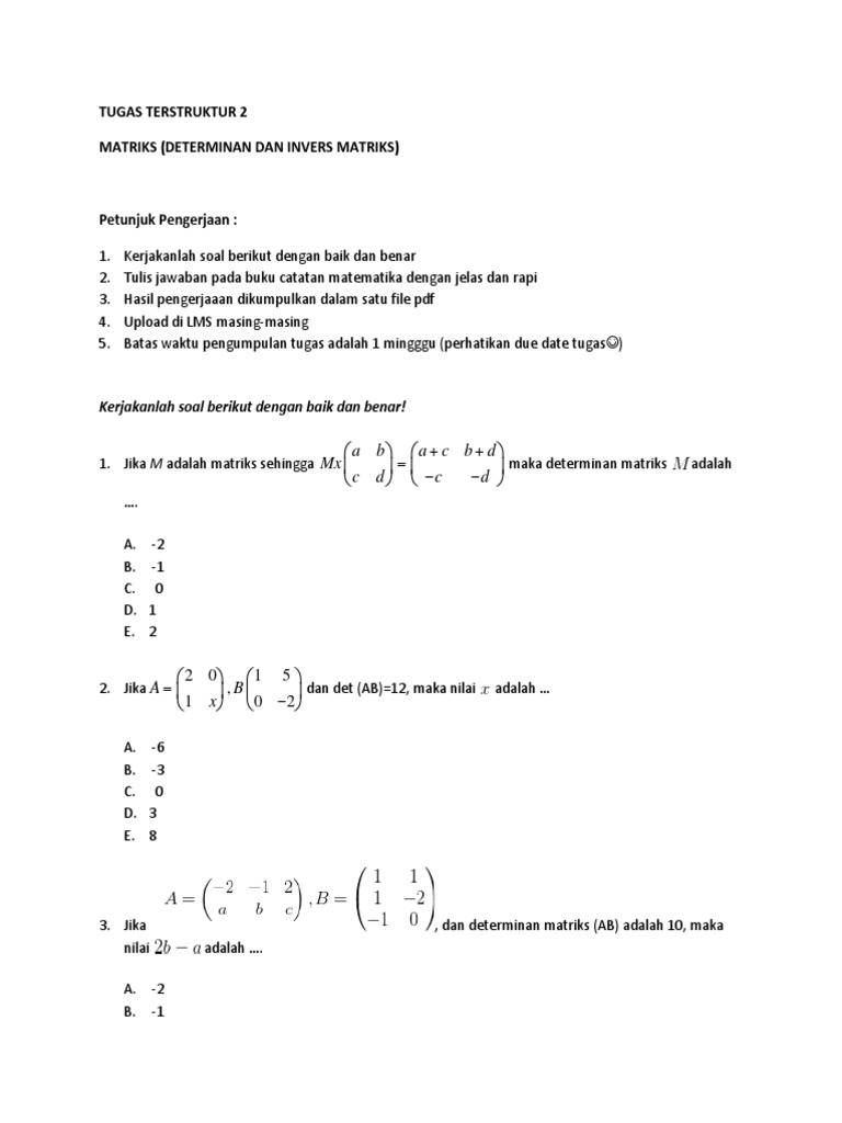 Tugas Terstruktur 2 (Determinan Dan Invers Matriks) | PDF
