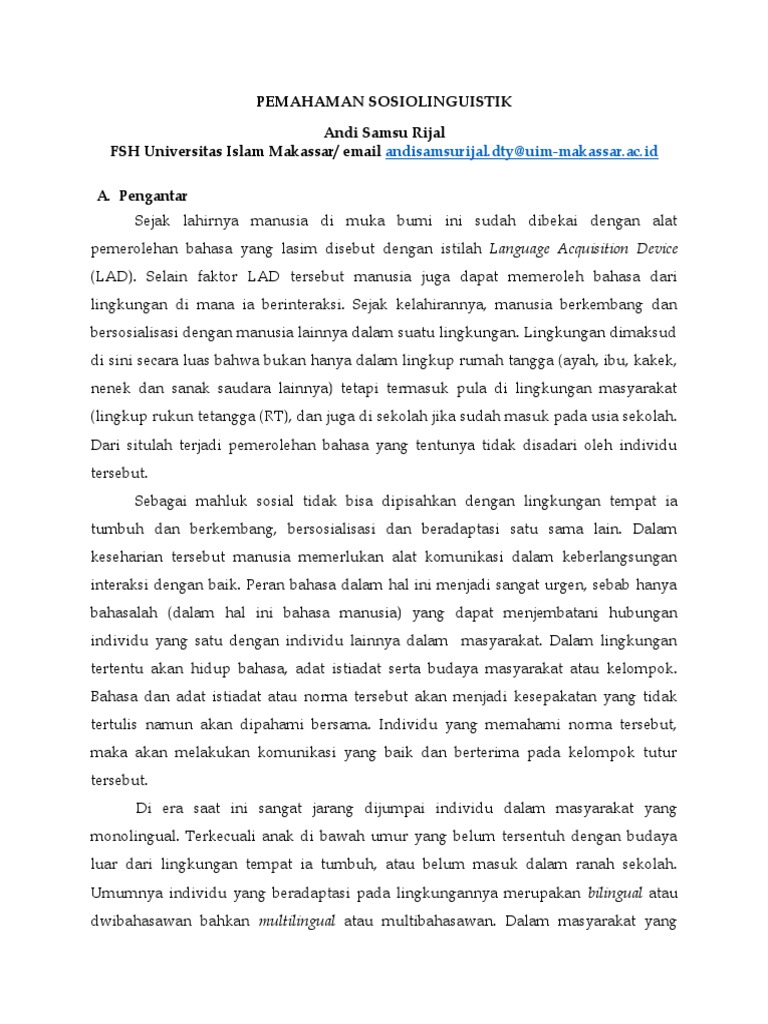 Pemahaman Sosiolinguistik | PDF | Kajian Bahasa Asing