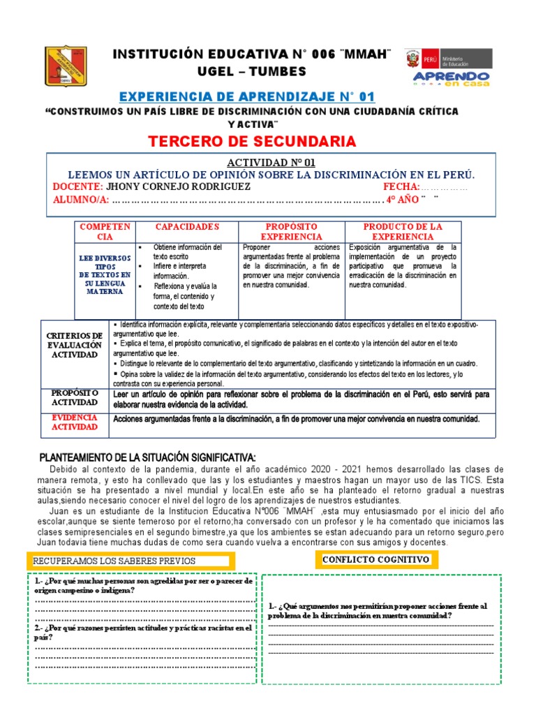 Act 1 Exp 1 3° 2022 | PDF | Racismo | Discriminación y relaciones raciales