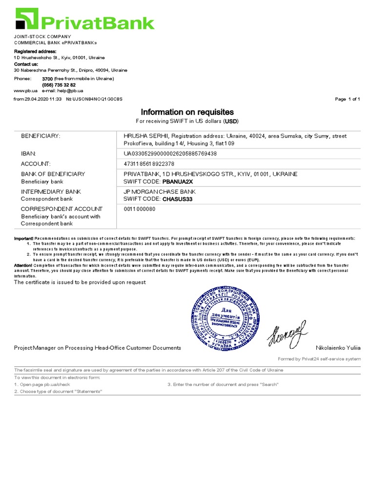Information On Requisites | PDF | Receipt | Banks