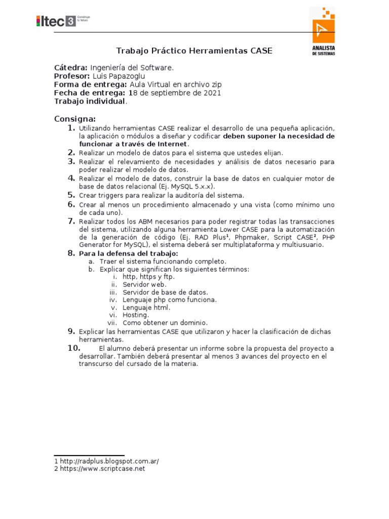 Trabajo Práctico Herramientas CASE | PDF