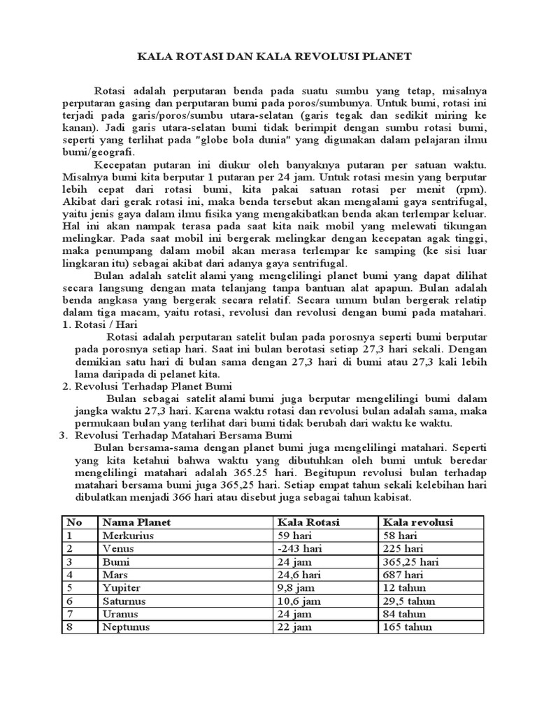 Kala Rotasi Dan Kala Revolusi Planet | PDF