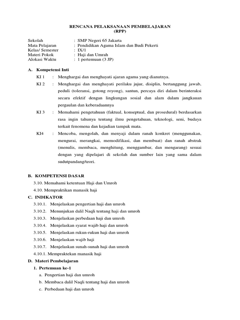 RPP Kelas 9 KSE | PDF