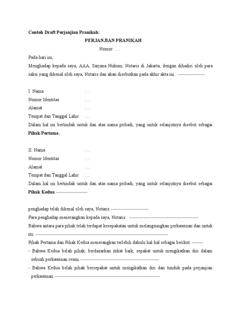 Contoh Surat Perjanjian Pra Nikah | PDF