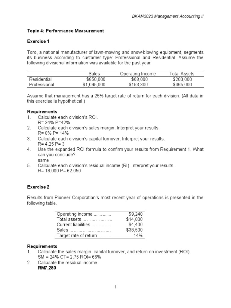 Performance Measurement Tools for Evaluating Divisional Investments and ...